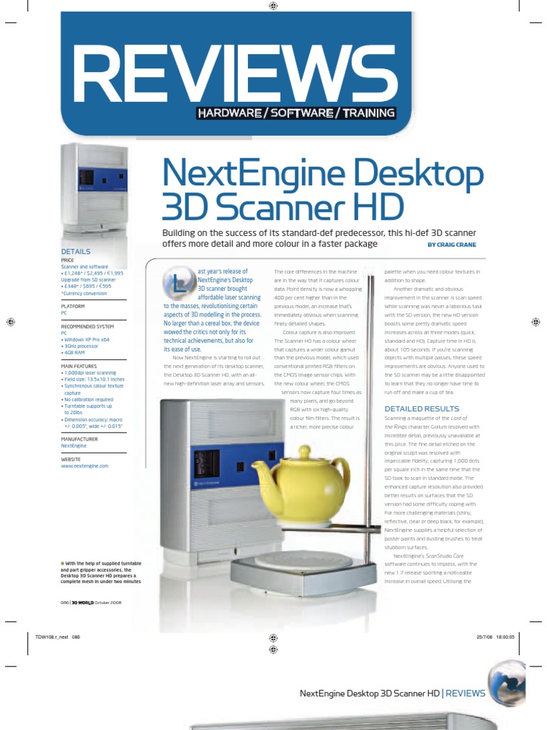 NextEngine 3D Scanner HD Review | PDF | Image Scanner | 3 D Modeling