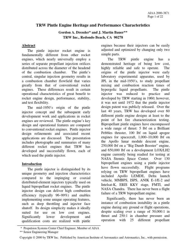 Pintle Engine PDF | PDF | Liquid Propellant Rocket | Rocket Engine