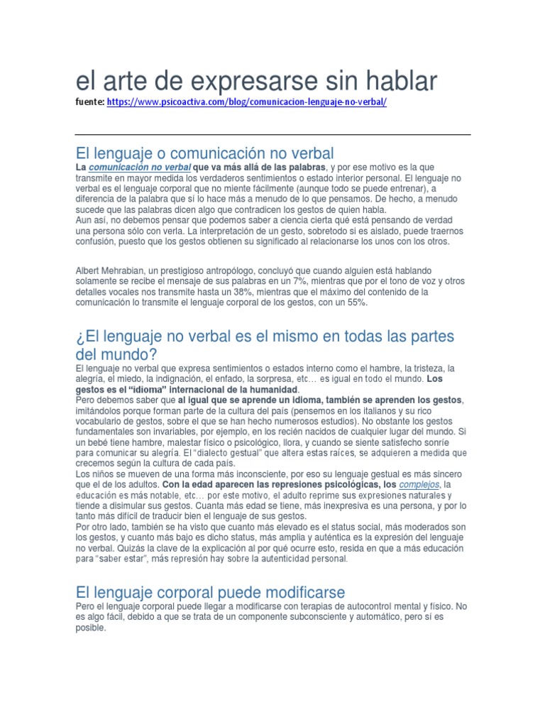 El Arte de Expresarse Sin Hablar | PDF | Comunicación no verbal ...