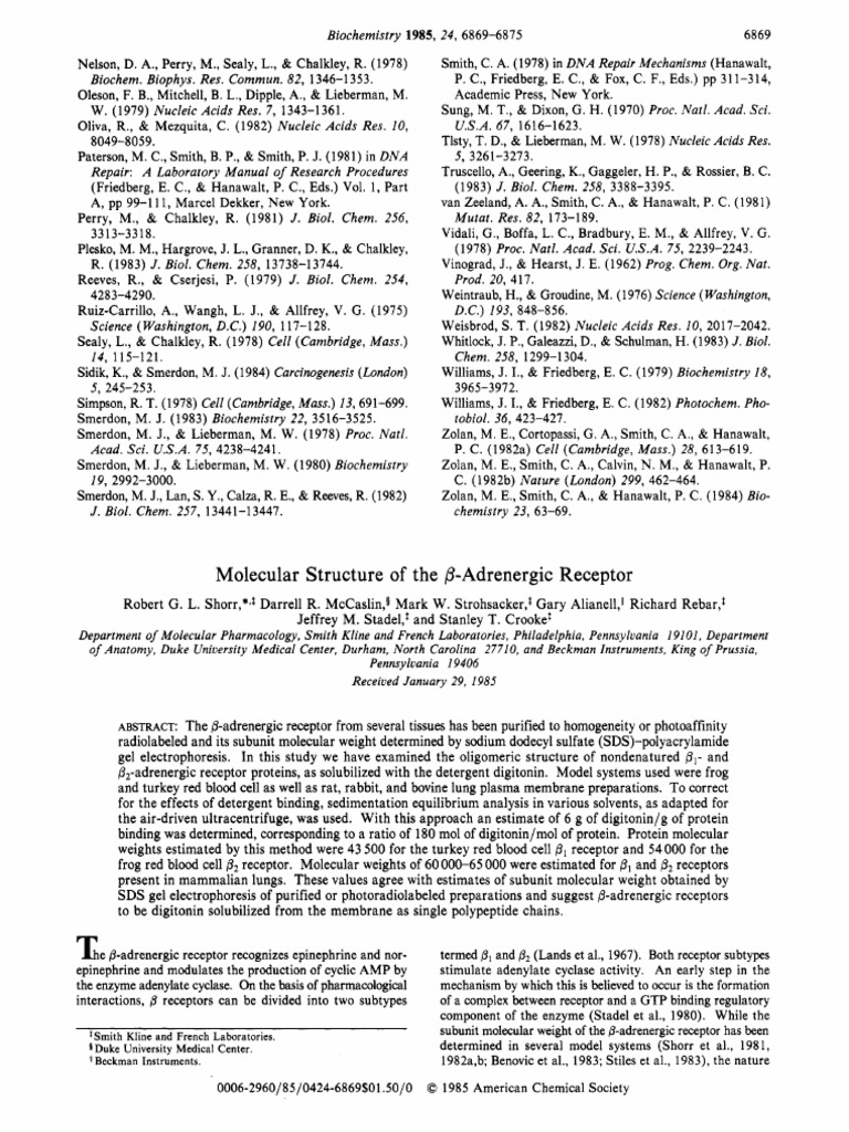 1985 Biochem Molecular Structure of The b3 Adrenergic Receptor | PDF ...