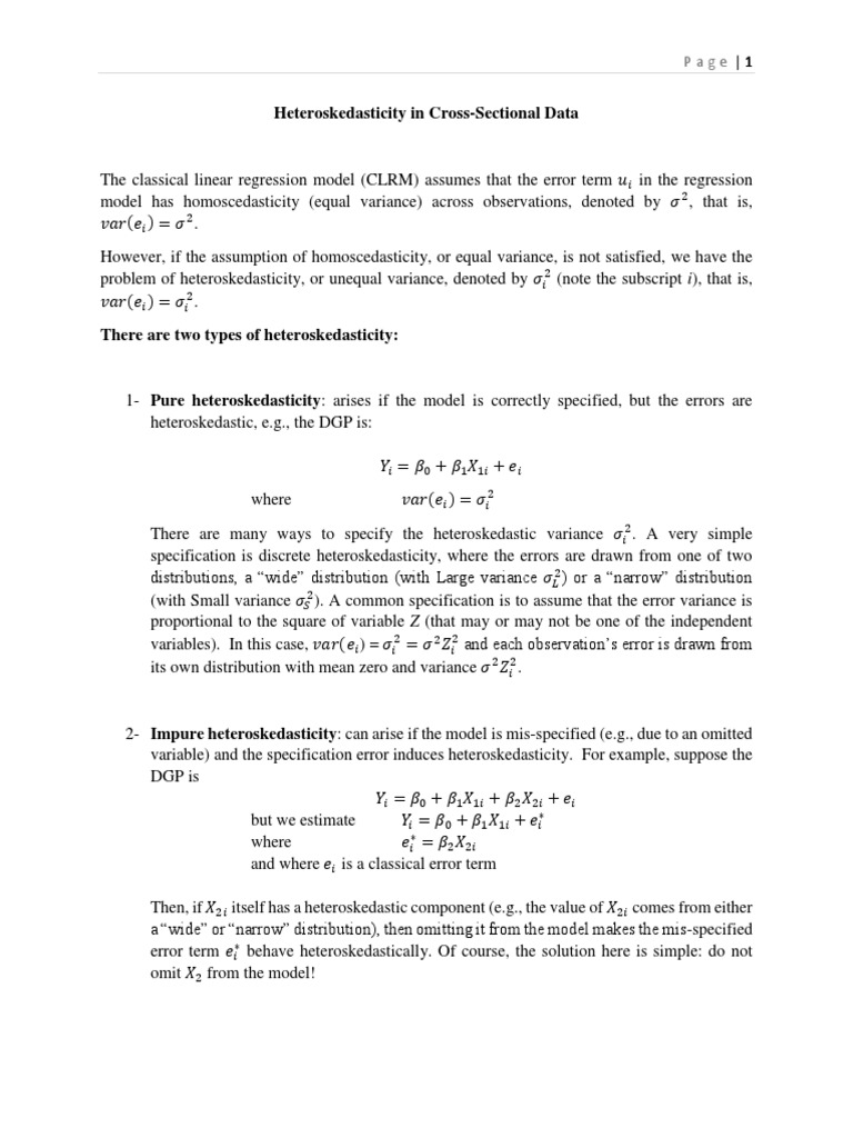 Lecture # 3 (Heteroskedasticity in Cross-Sectional Data) | PDF ...