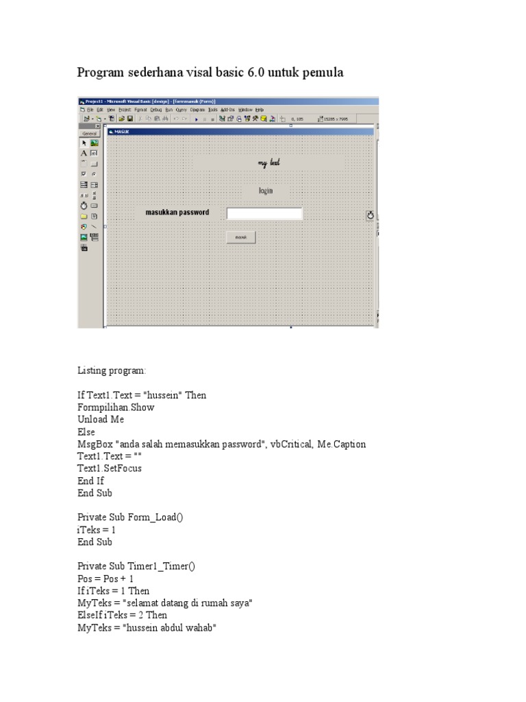 Program Sederhana Visal Basic 6.0 Untuk Pemula | PDF | Microsoft Visual Studio | Computer ...