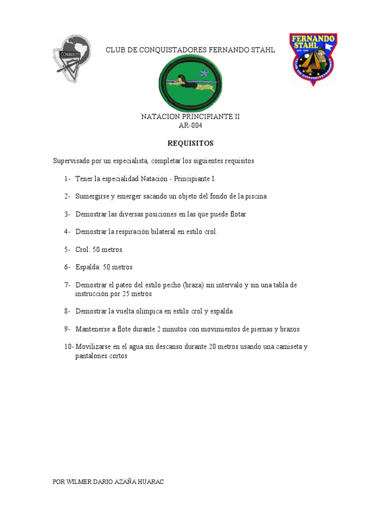 Natación Principiante II: Requisitos y Desarrollo | PDF | Nadando ...