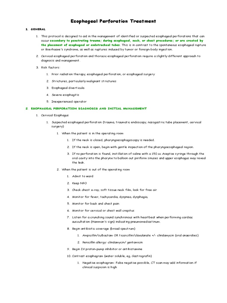 Esophageal Perforation Treatment | PDF | Esophagus | Clinical Medicine