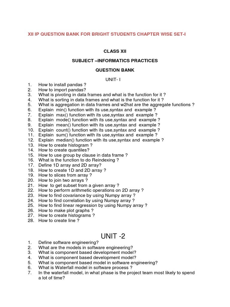 Class 12 Informatics Practices Q&A | PDF | Agile Software Development ...