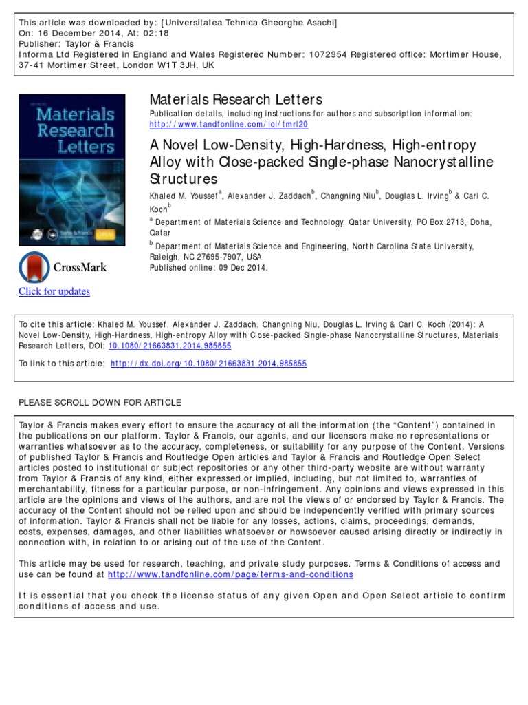 Materials Research Letters: Click For Updates | PDF | Chemistry ...