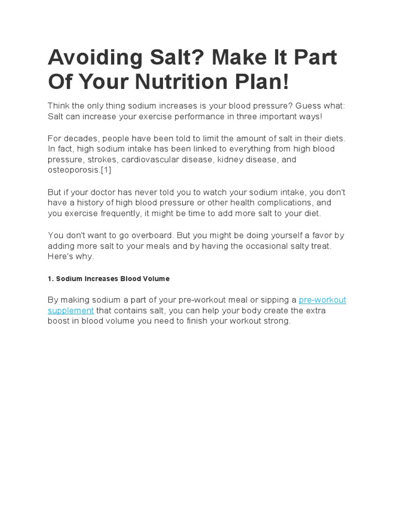 Avoiding Salt | PDF | Dehydration | Blood