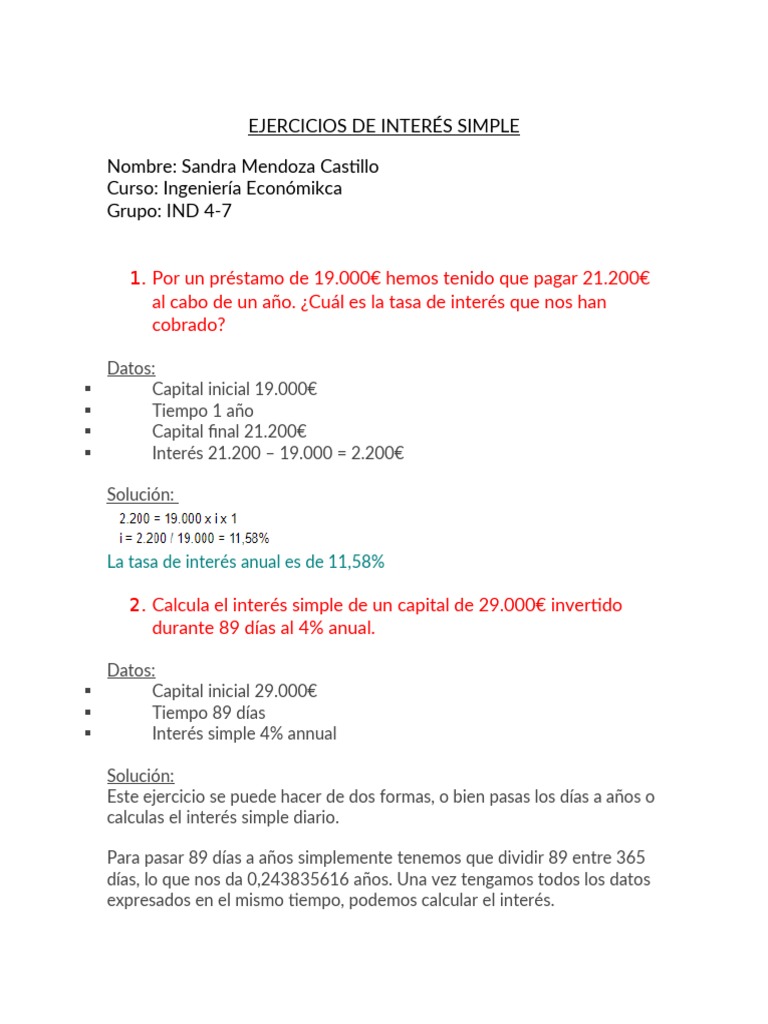 Ejercicios de Interés Simple | PDF | Interés | Dinero