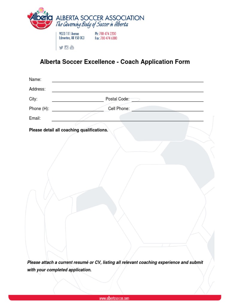 Alberta Soccer Coach Application Form | PDF | Business