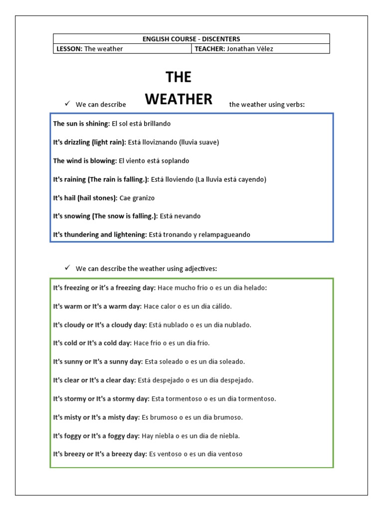 English Lesson - The Weather | PDF | Weather | Oceanography