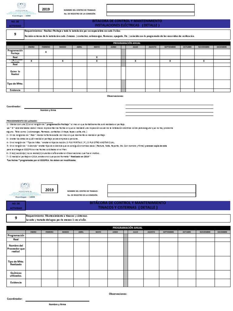 Formatos de Bitacoras de Control de Mtto para Las CSH-2019 | PDF | Naturaleza