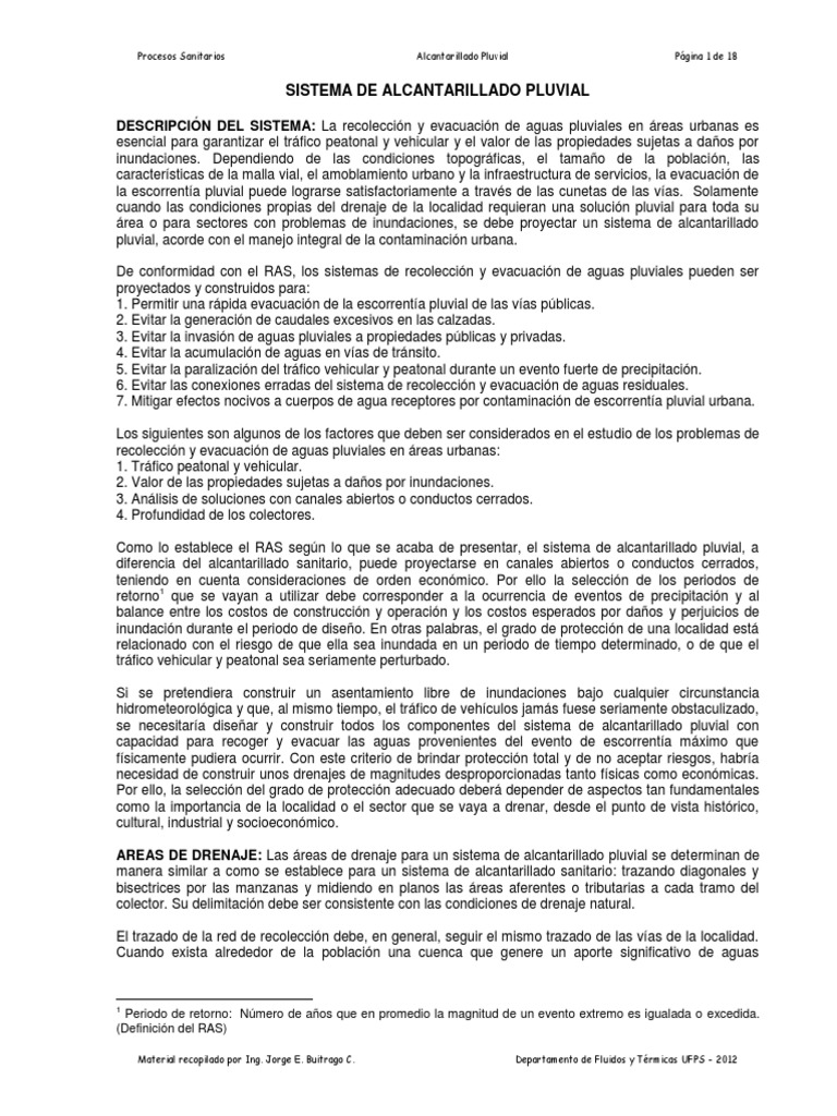 Documento Sistema de Alcantarillado Pluvial - 000 | PDF | Alcantarillado | Precipitación
