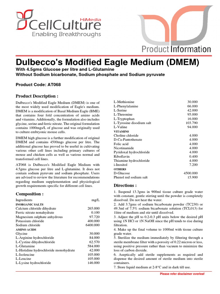 DMEM Medialab | PDF | Sodium Hydroxide | Ph