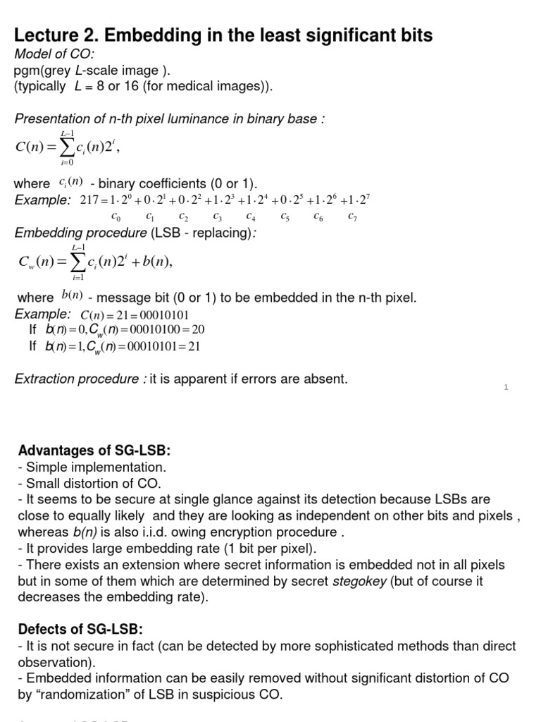 Lecture 2. Embedding in The Least Significant Bits: CN CN | PDF | Odds ...