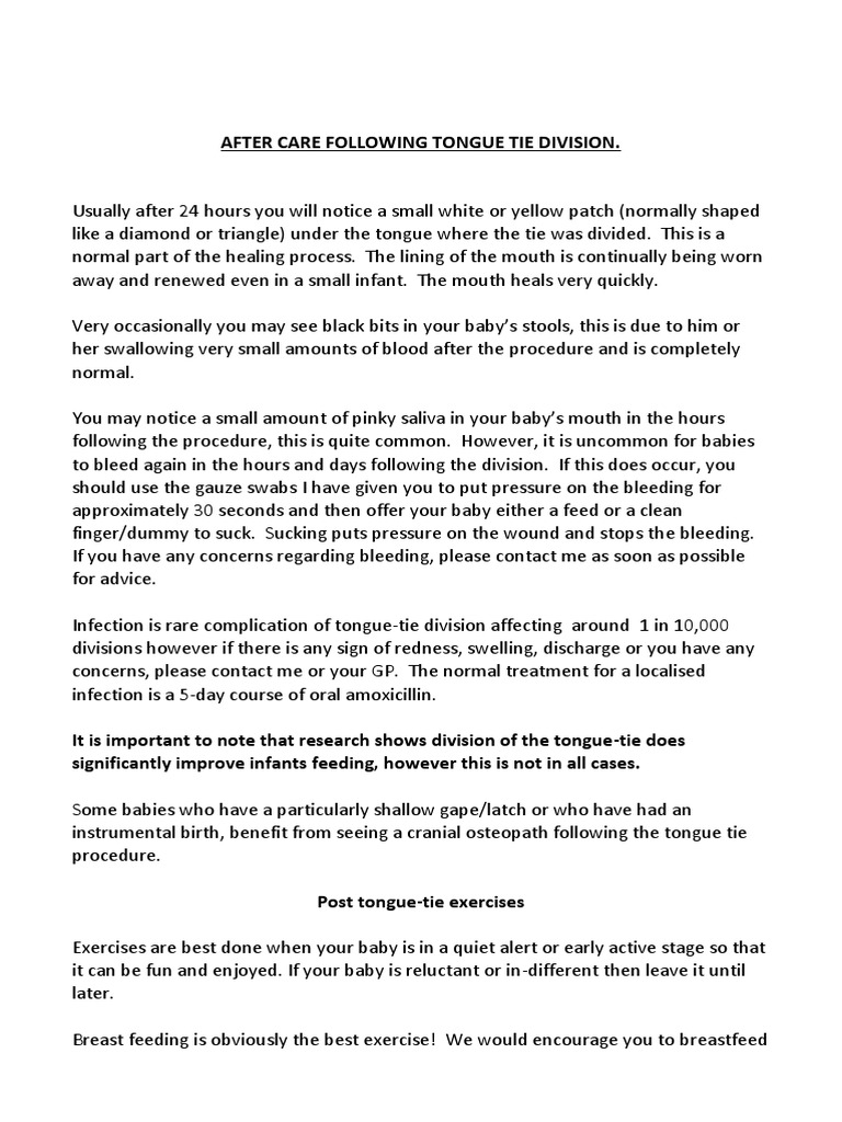 Tongue Tie Division Aftercare Pdf Breastfeeding Diseases And