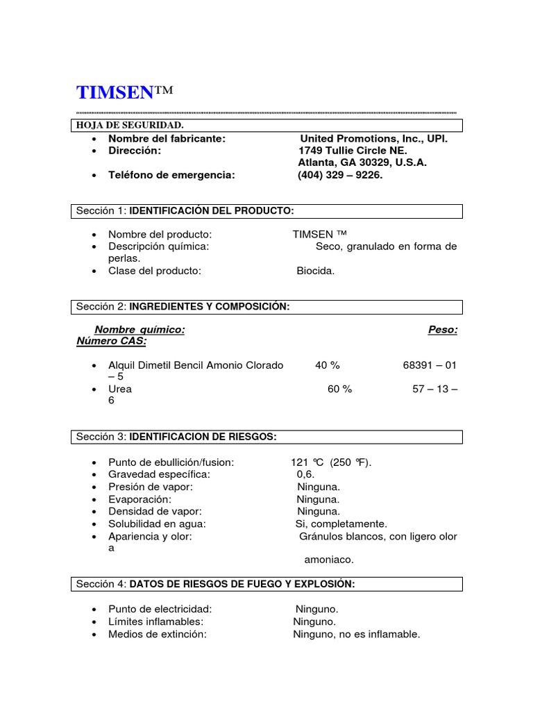 Timsen 40 SG Ficha Tecnica | PDF | Amoníaco | Agua