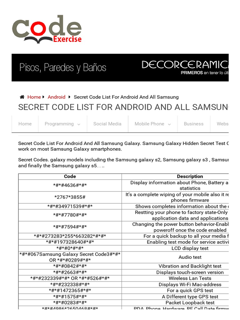 Secret Code List For Android and All Samsung - Code Exercise | PDF ...