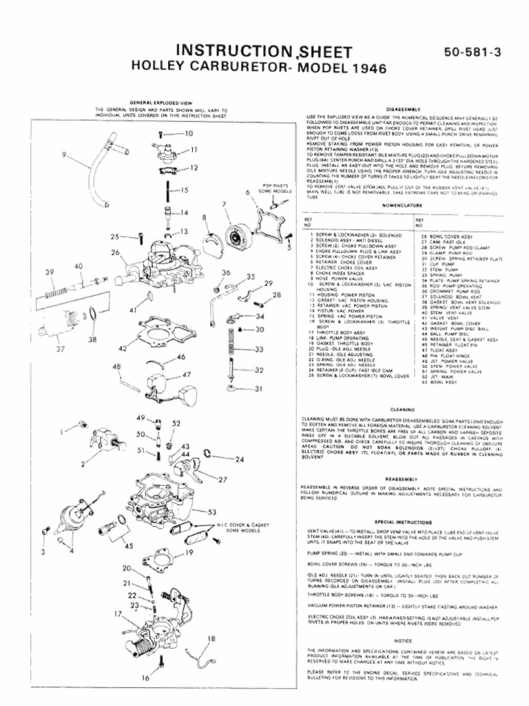 Instructions Holley 1946 | PDF