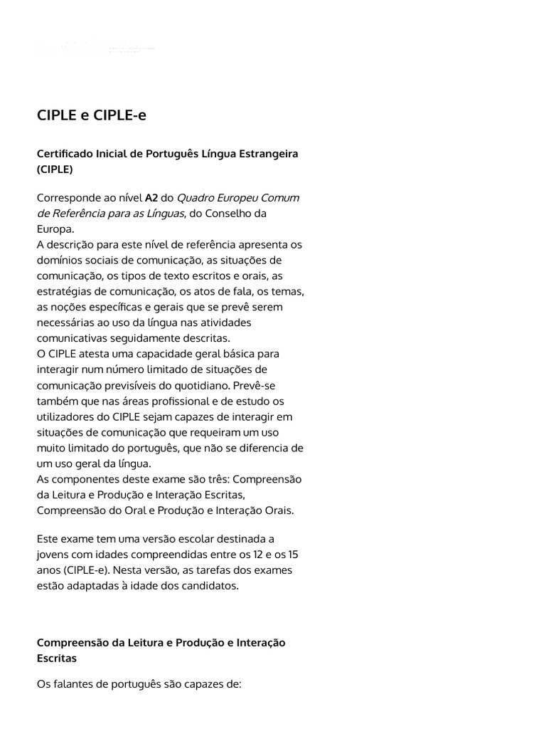 CIPLE e CIPLE-e - Centro de Avaliação de Português Língua Estrangeira ...