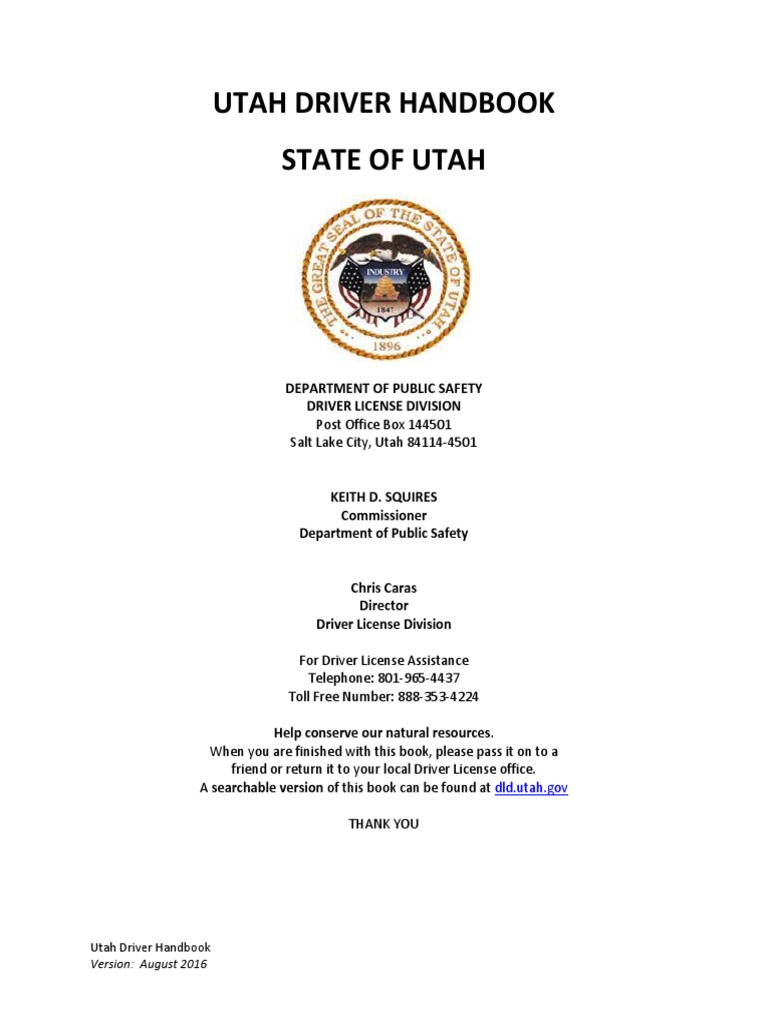 Utah Drivers Handbook | PDF | Driver's License | Vehicles