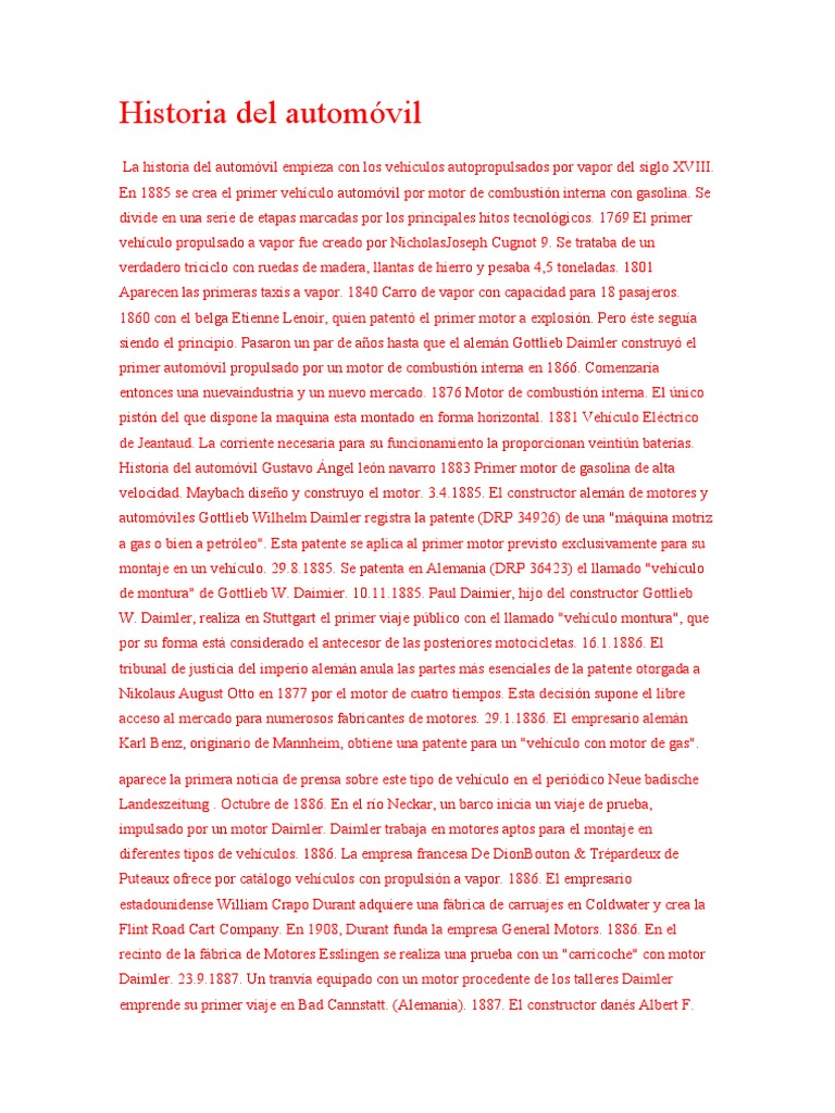 Historia del automóvil | PDF | Coche | Motor de combustión interna