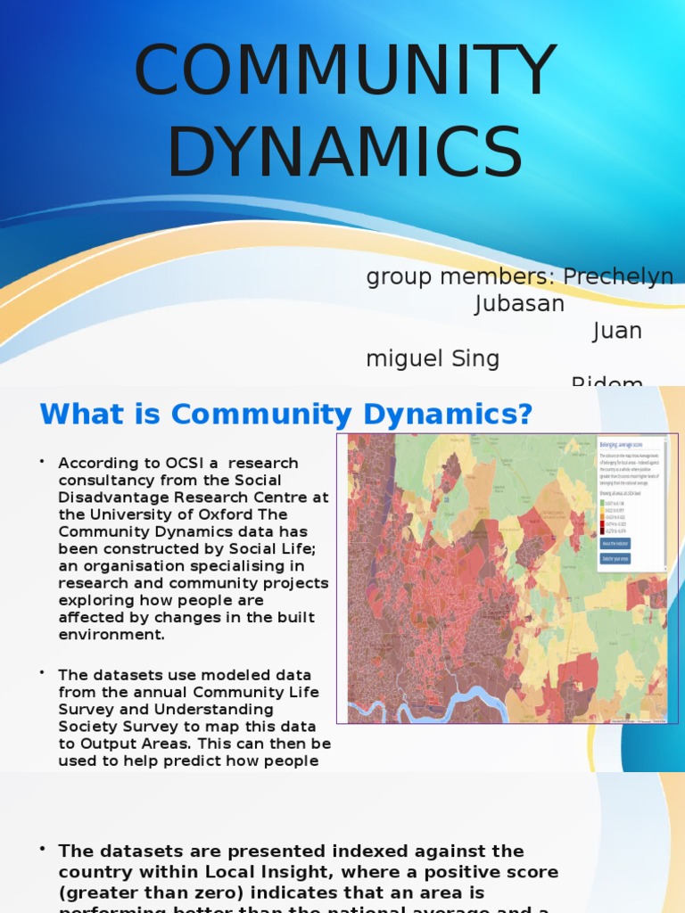 Community Dynamics: Group Members: Prechelyn Jubasan Juan Miguel Sing ...