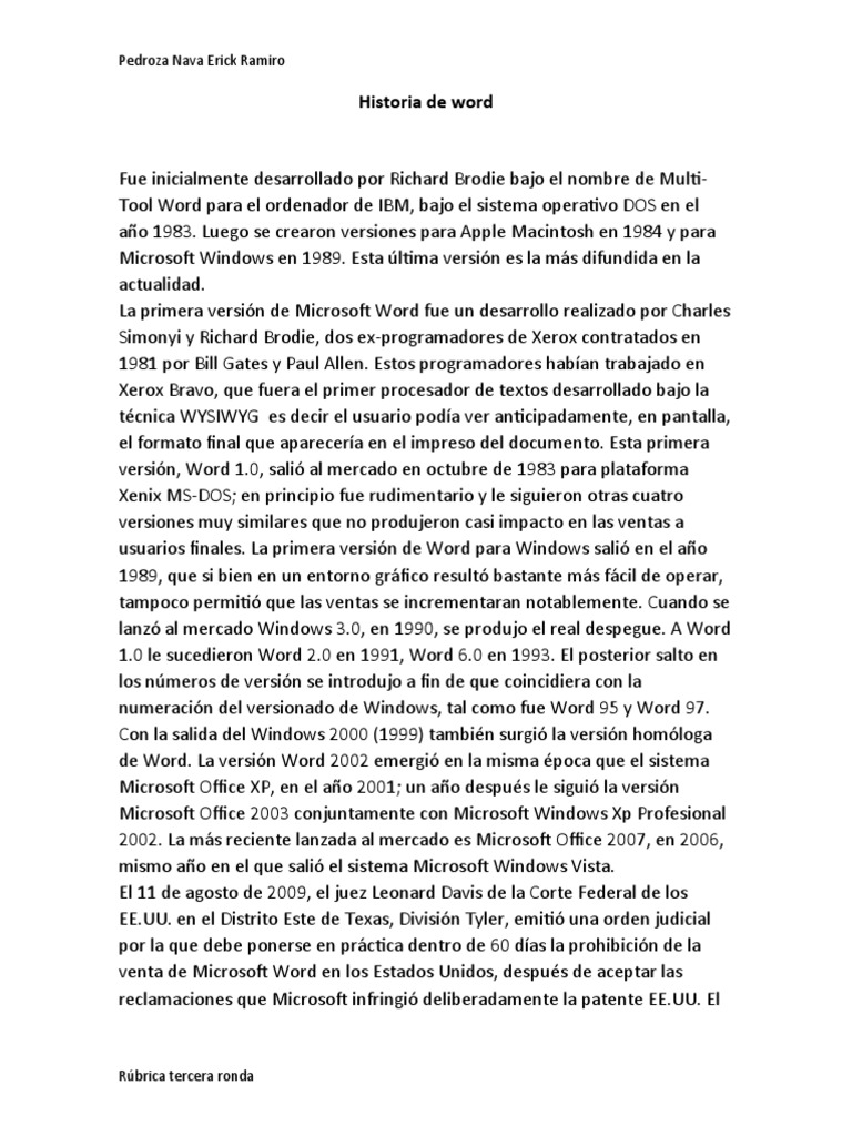 La Historia de Word | PDF | Microsoft Word | Informática
