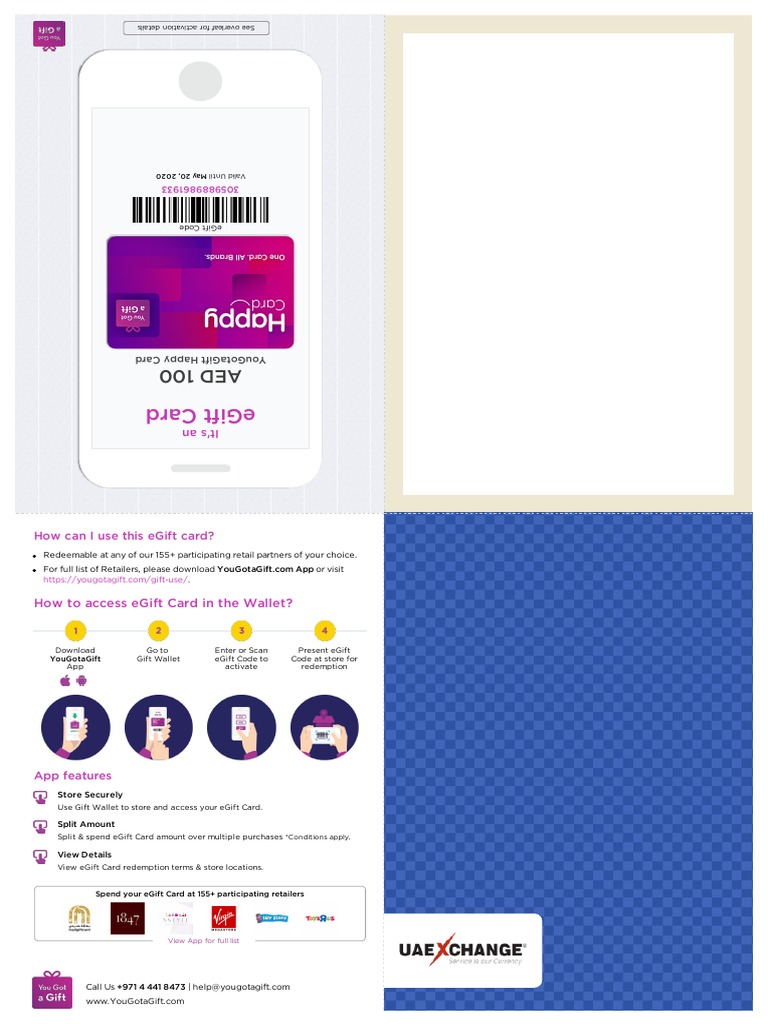 YouGotaGift AED 100 eGift Card Guide | PDF | Finance & Money Management