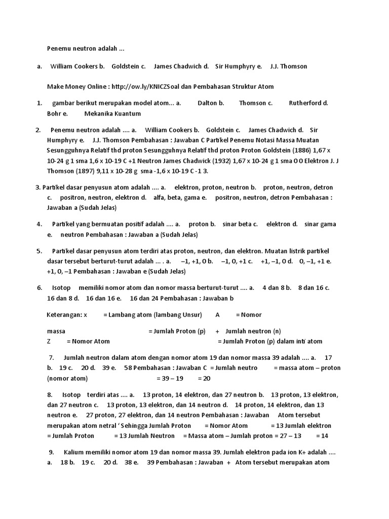 Struktur Atom Dan Sifat Koligatif Lafrut | PDF | Sains & Matematika ...