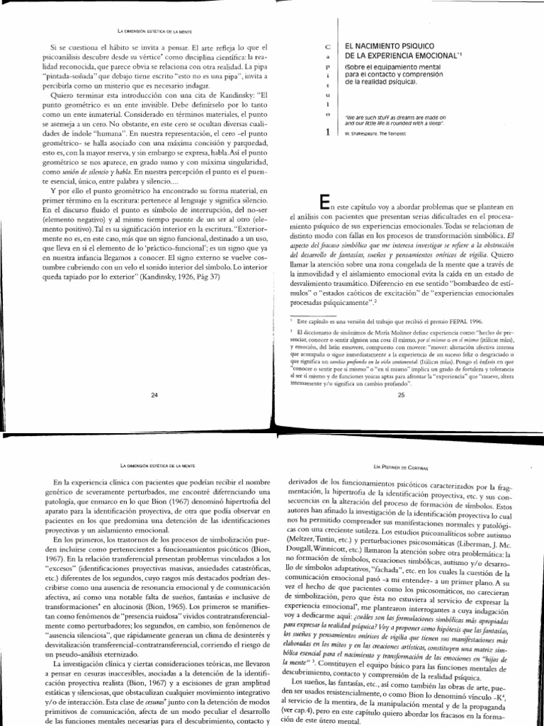 Pistiner de Cortiñas - El Nacimiento Psíquico de La Experiencia Emocional | PDF