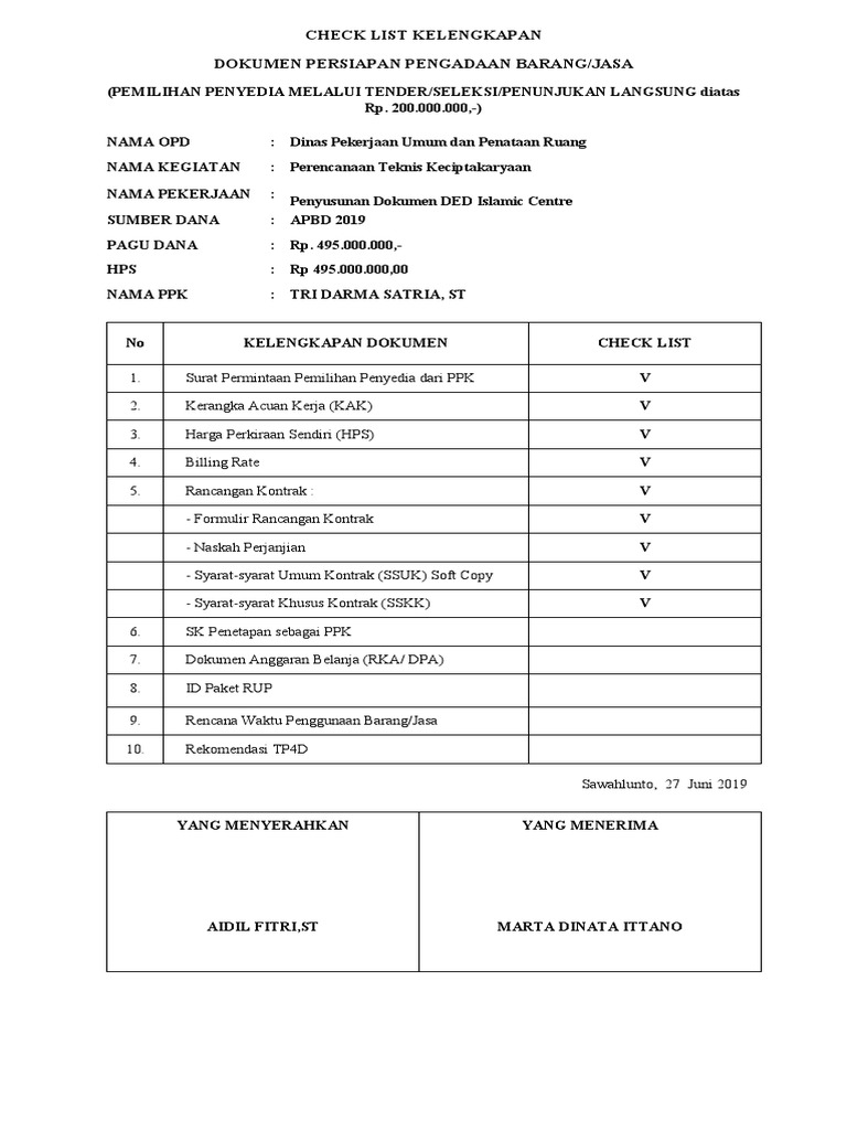 Checklist Kelengkapan Dokumen Pengadaan Konsultan | PDF | Bisnis | Pengelolaan Keuangan & Uang