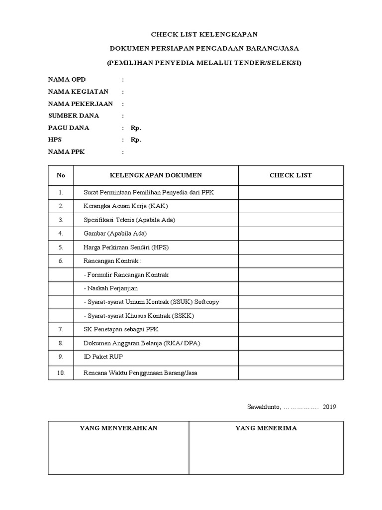 Checklist Kelengkapan Dokumen Pengadaan Barang Jasa | PDF