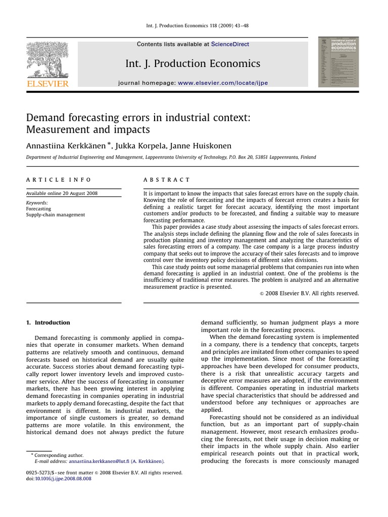 Demand Forecasting Errors in Industrial Context Measurement and Impacts ...