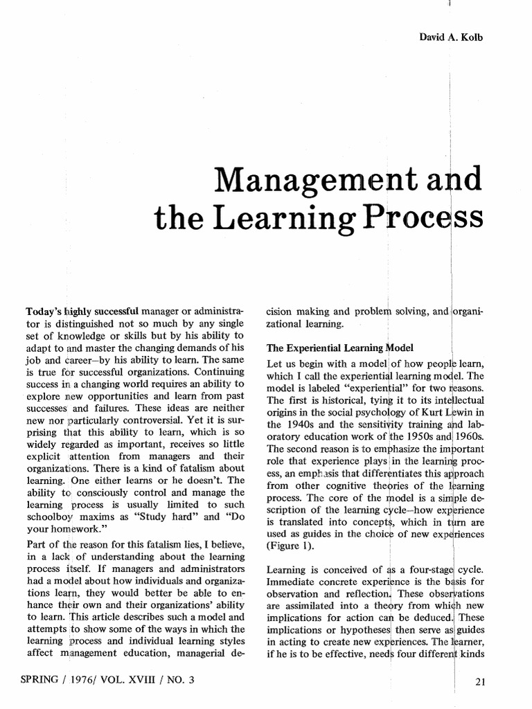 Management and Learning Process | PDF | Learning Styles | Concept