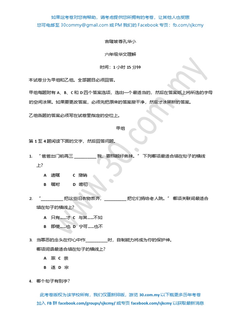 Chinese Paper 1 Exercise | PDF