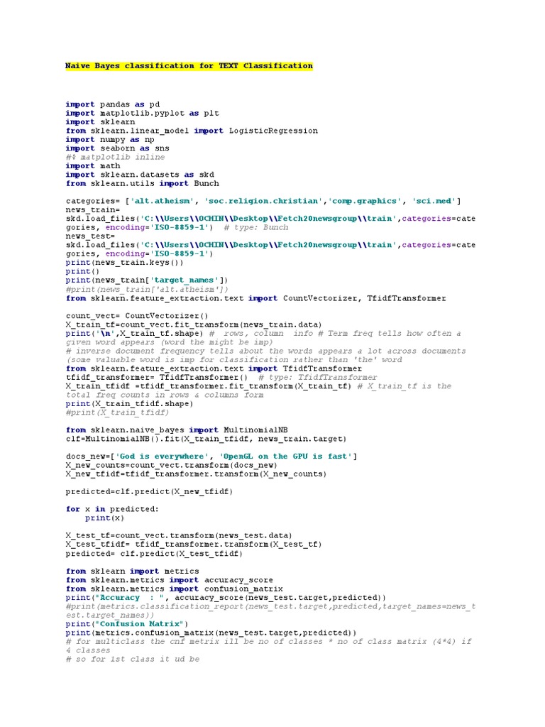 Naive Bayes Classification For TEXT Classification | PDF | Areas Of ...