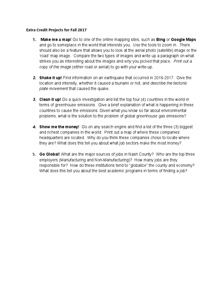 Extra Credit Projects For Fall 2017: 1. Make Me A Map! Go To One of The ...