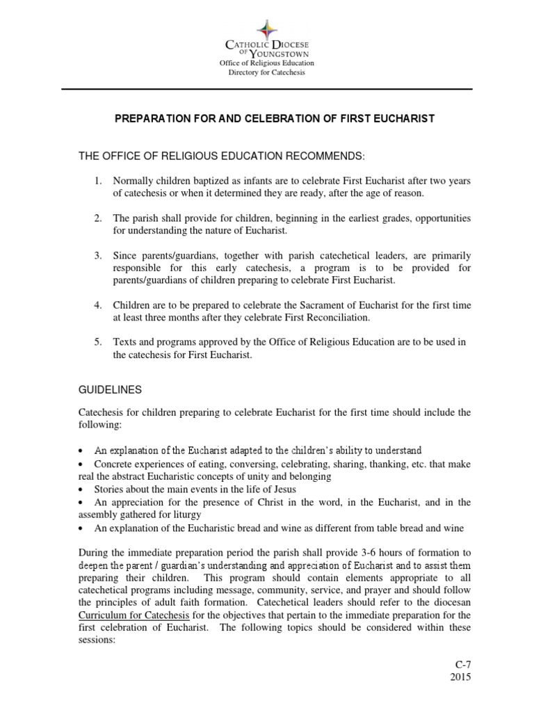 First Eucharist Preparation Guidelines | PDF | Eucharist | Sacraments