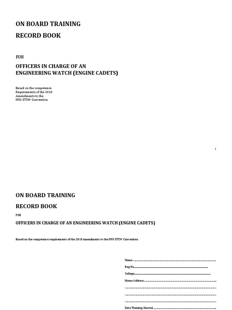 On Board Training Record Book for Engineering Cadets: A Structured ...