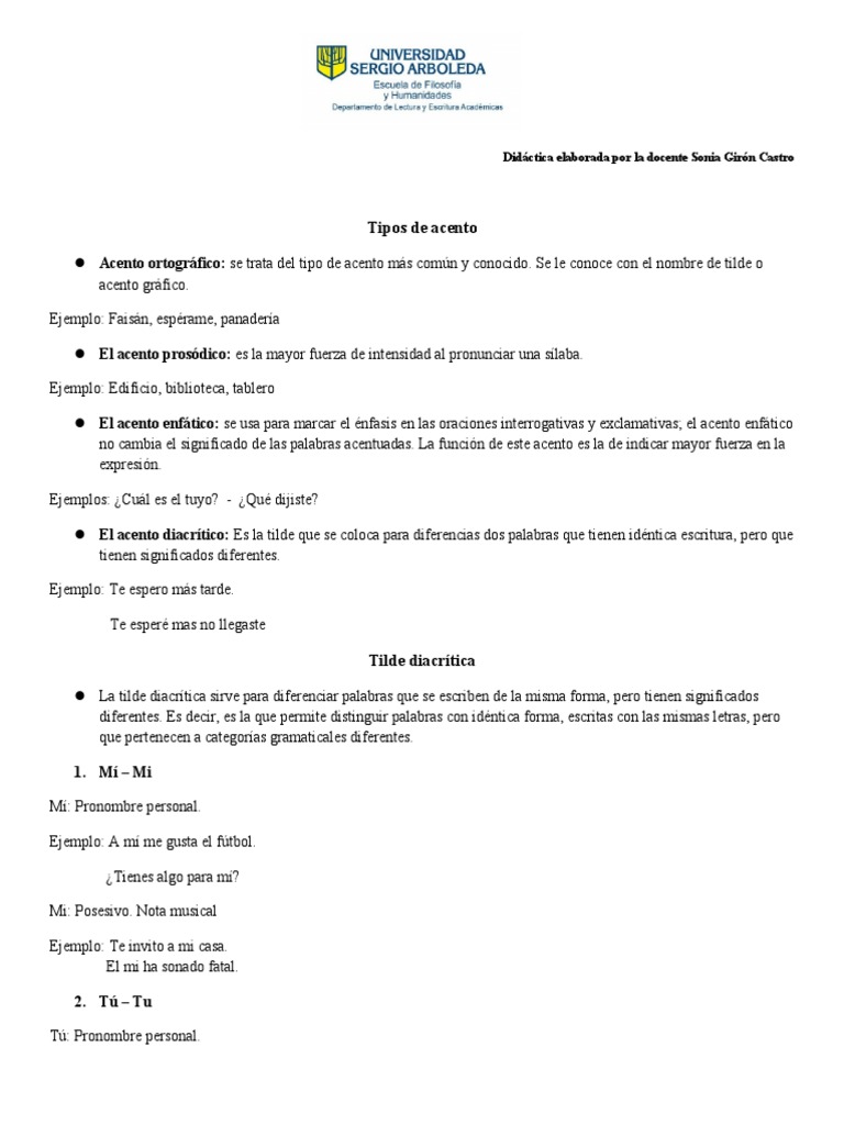 Tipos de Acento y Tilde Diacrítica | PDF | Adverbio | Palabra