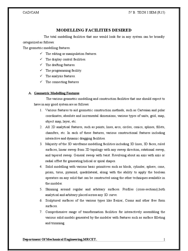 Modelling Facilities Desired: A. Geometric Modelling Features | PDF | Numerical Control ...
