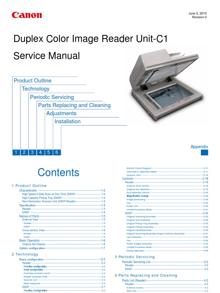 Duplex Color Image Reader Unit-C1 Service Manual | PDF | Image Scanner ...