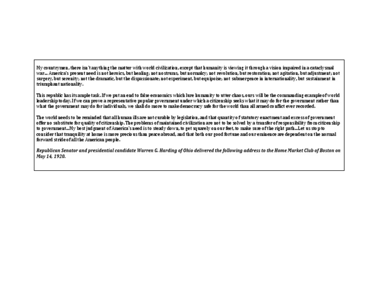 Warren Harding Speech | PDF