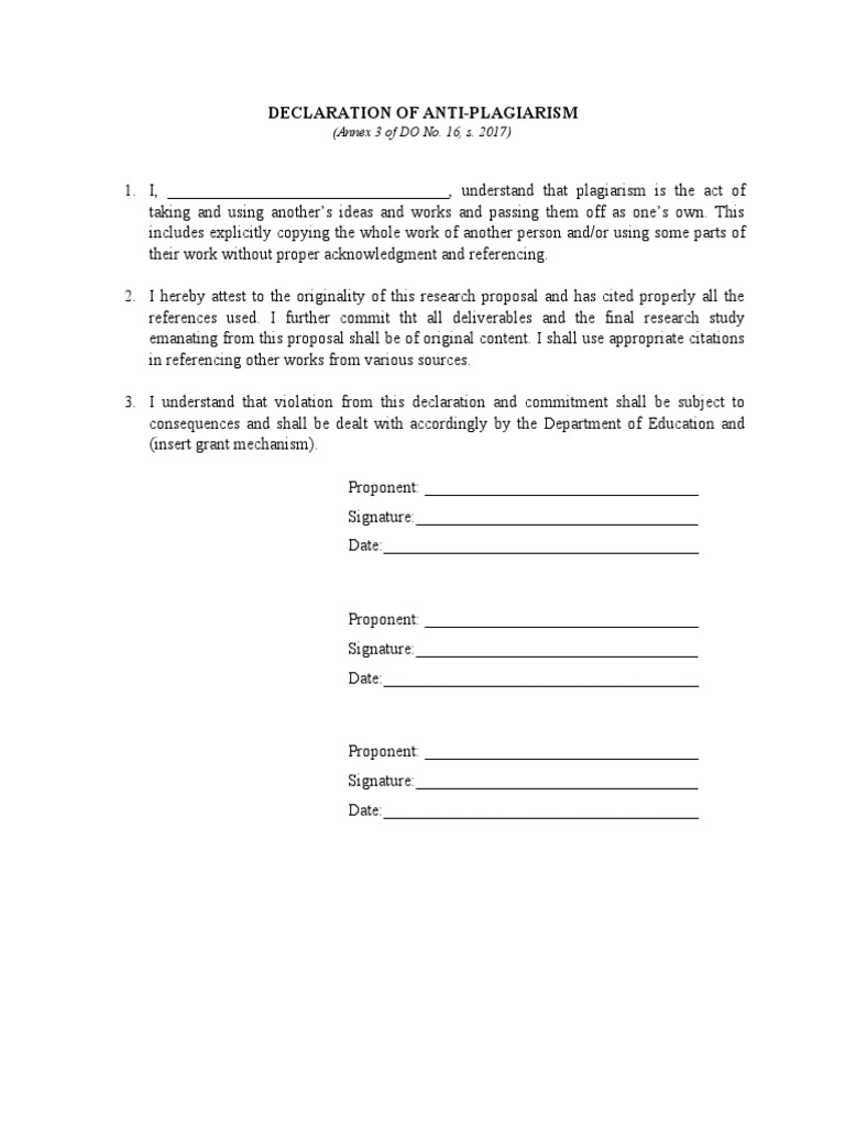 Declaration of Anti-Plagiarism | PDF