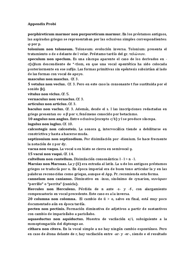 Appendix Probi | latín | Filología