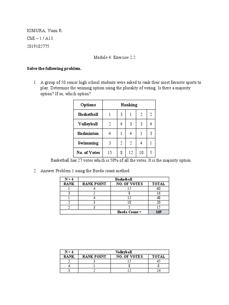 Exercise (Mod4) 2.2 - Kimura | PDF | Voting | Two Round System