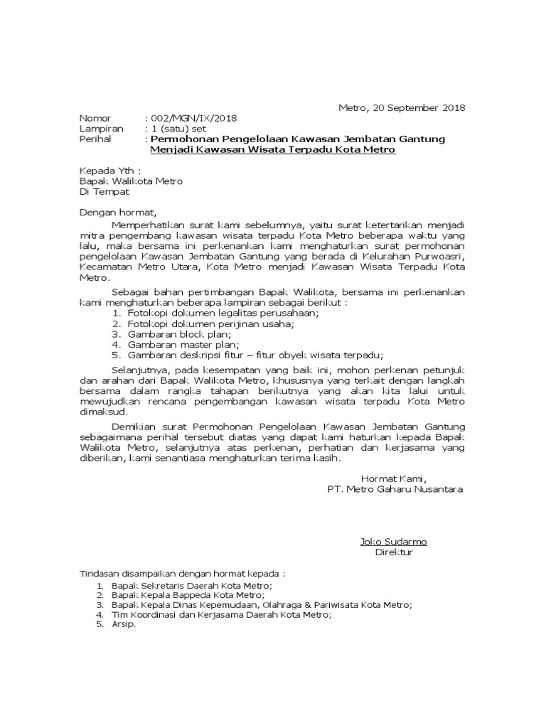 Surat Permohonan Pengelolaan KSP Jembatan Gantung | PDF