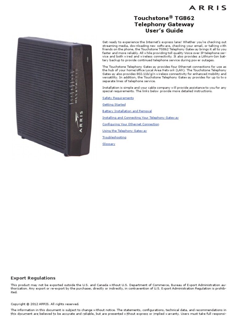 Arris TG862G User Guide | PDF | Electromagnetic Interference | Telephone