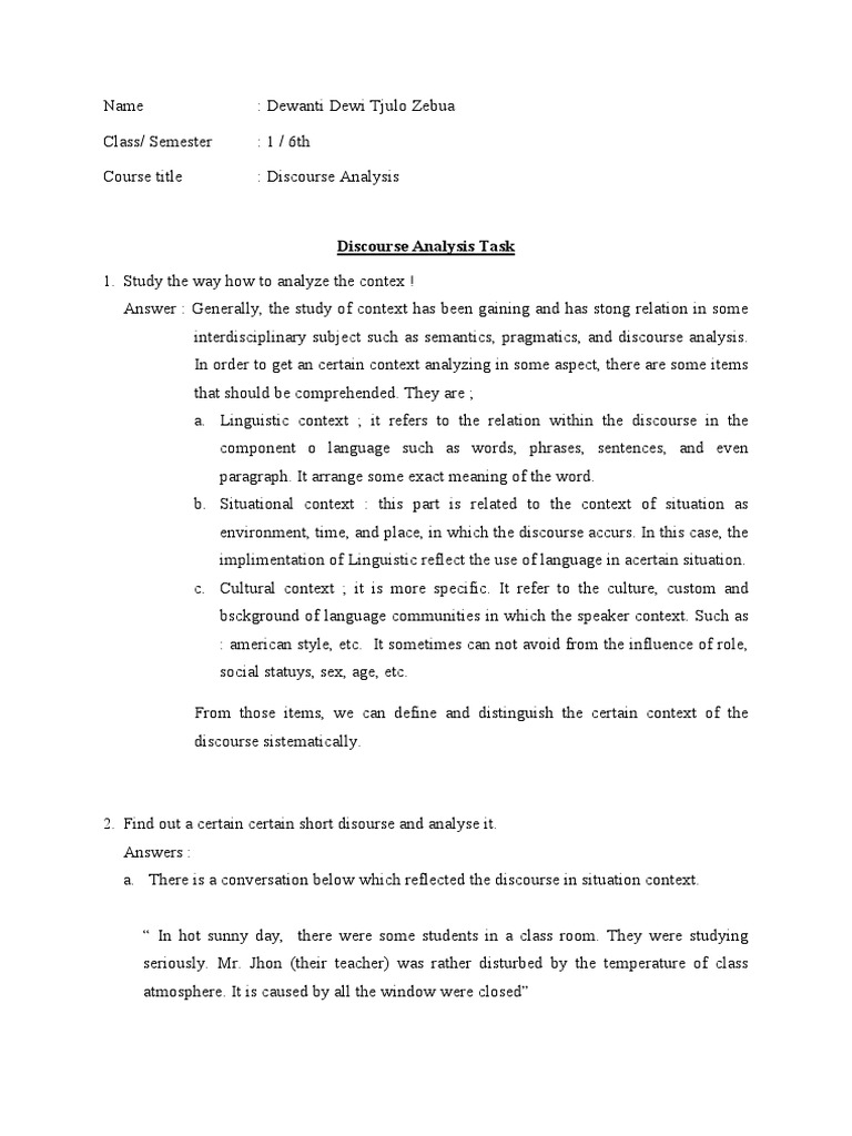 Dewanti Discourse Analysis | PDF | Context (Language Use) | Discourse