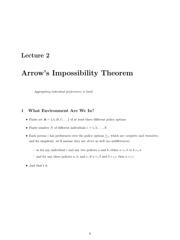 Arrows Impossibility Theorem | PDF | Economic Theories | Teaching ...